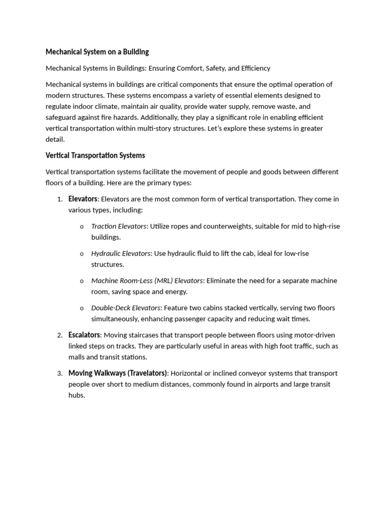 Mechanical System On A Building | PDF | Elevator | Sanitary Sewer