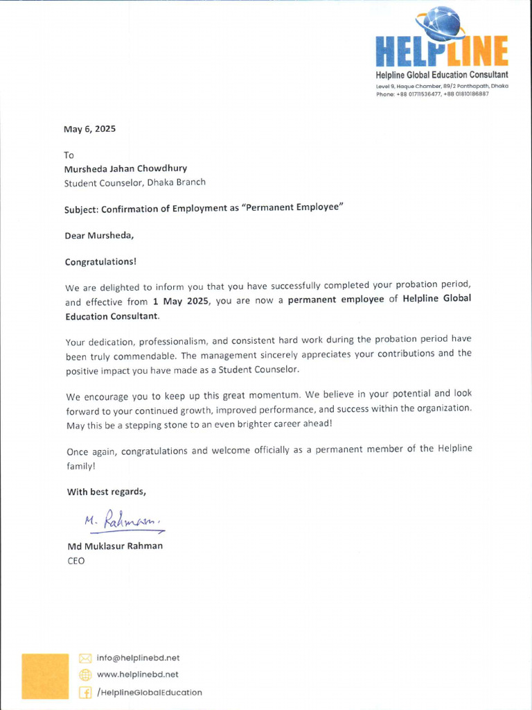 Mursheda Permanent Employee | PDF