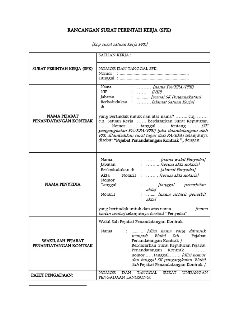 Rancangan Surat Perintah Kerja SPK | PDF