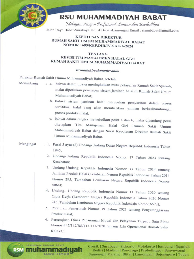 SK Revisi Tim Manajamen Halal Gizi | PDF