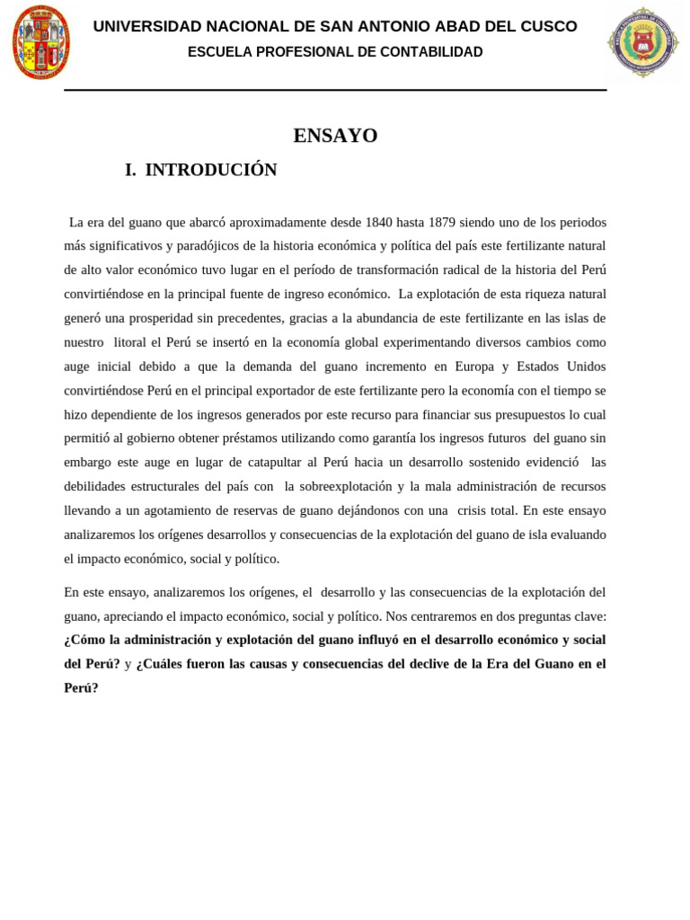 Ensayo La Era Del Guano | PDF | Perú | Agricultura