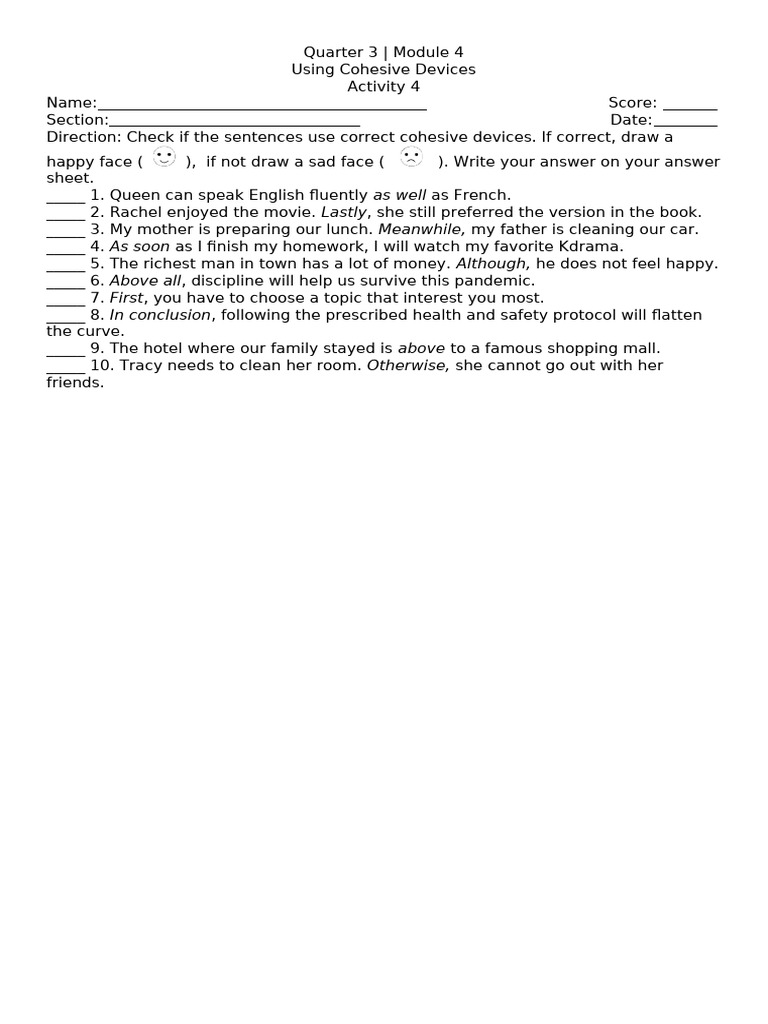 Activity 4 Cohesive Devices | PDF