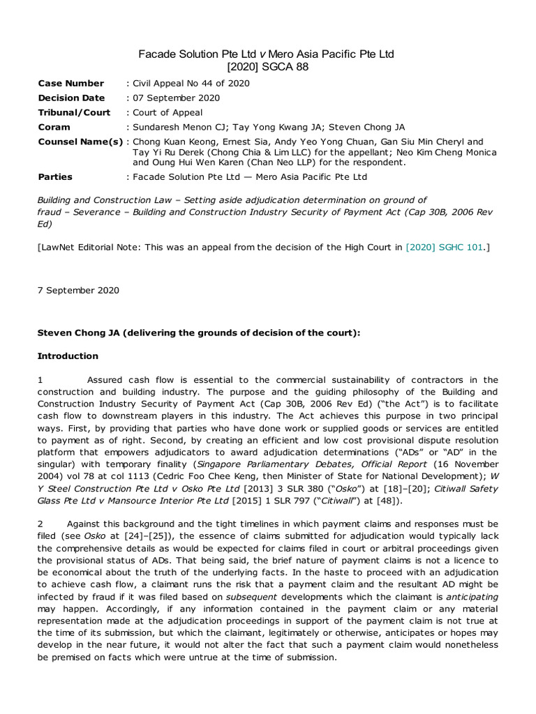 2020 - (SOPA-CA-fraud) Facade Solution V Mero (2020) SGCA 88 | PDF ...