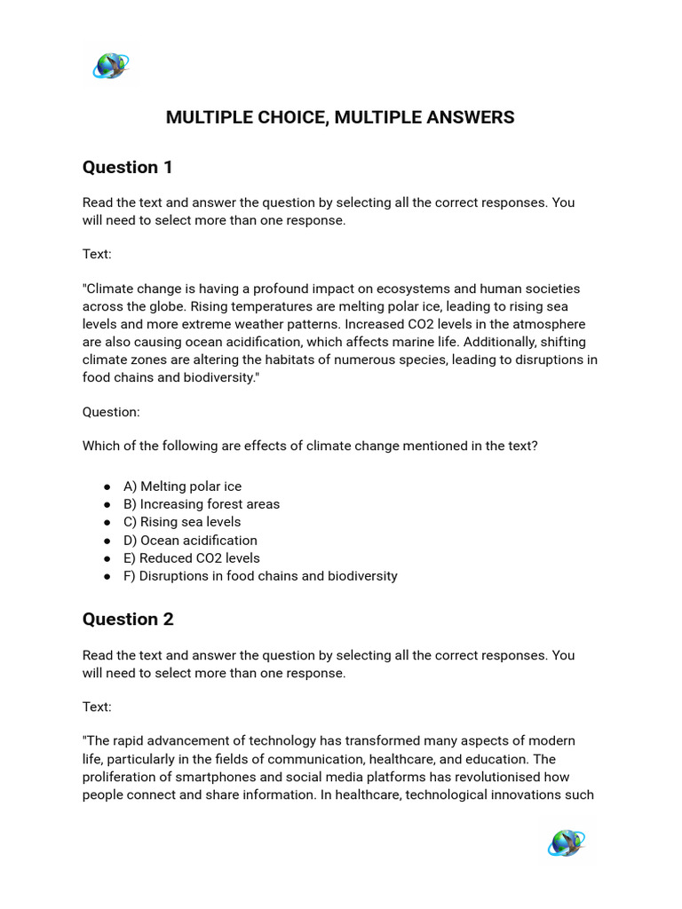 PTE Multiple Choice, Multiple Answer - Practic | PDF | Energy ...