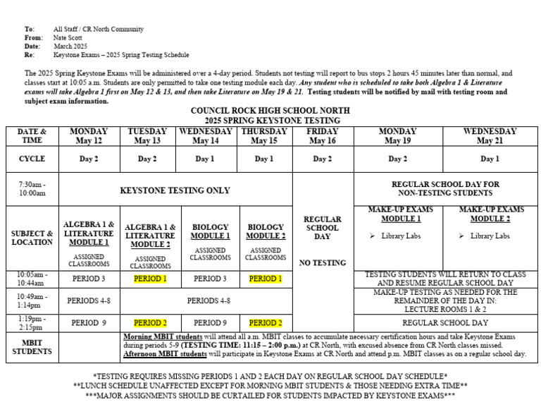 2025 Keystone Exams Testing Schedule | PDF