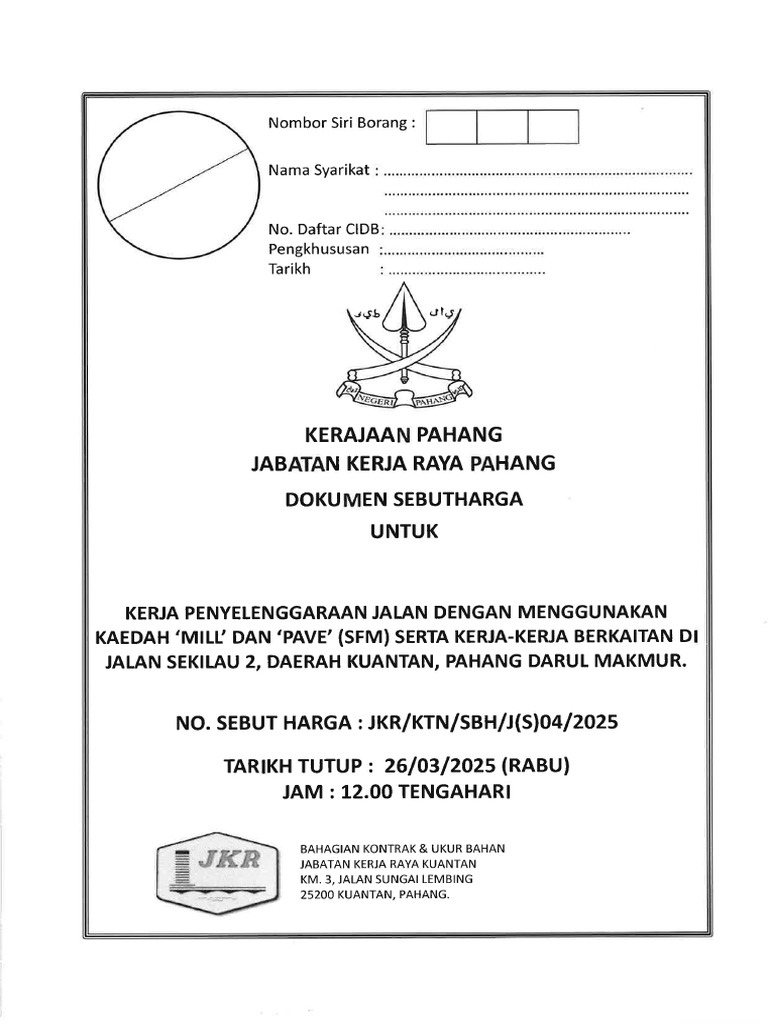 Borang Sebutharga g1 j(s)04.2025 | PDF