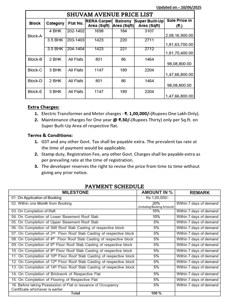 Shuvam Avenue Price and Payment Details | PDF | Government Finances | Taxes