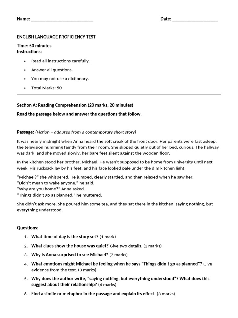 English Language Proficiency Test | PDF | Syntax | Linguistics