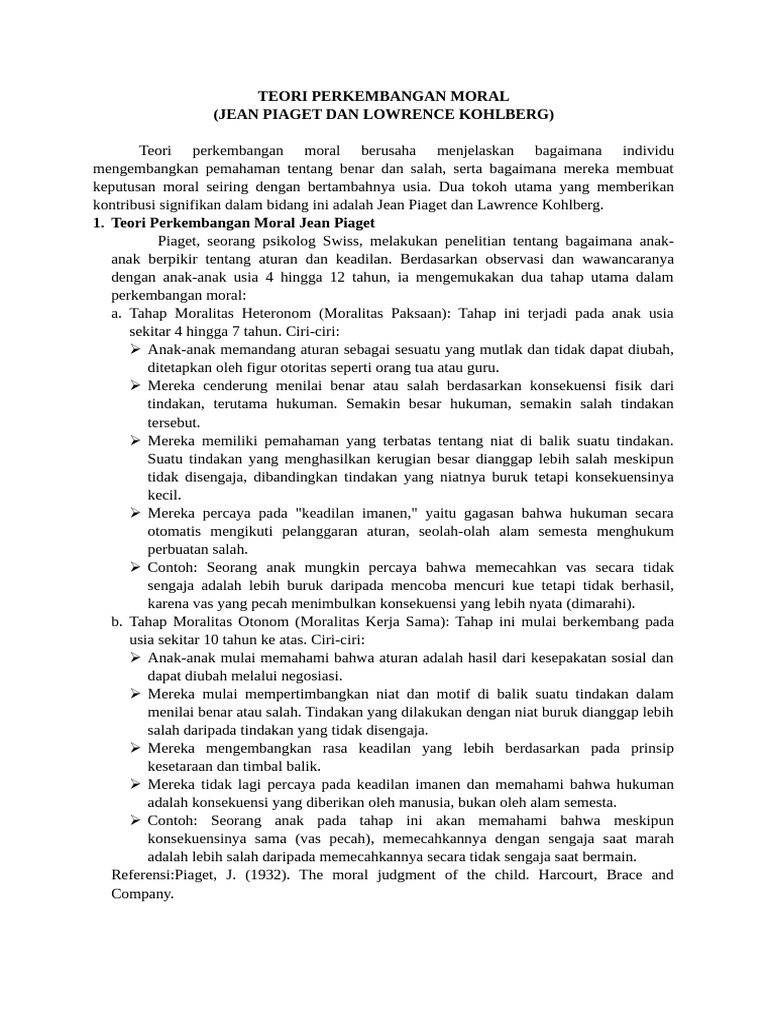 Teori Perkembangan Moral Piaget Dan Kohlberg | PDF
