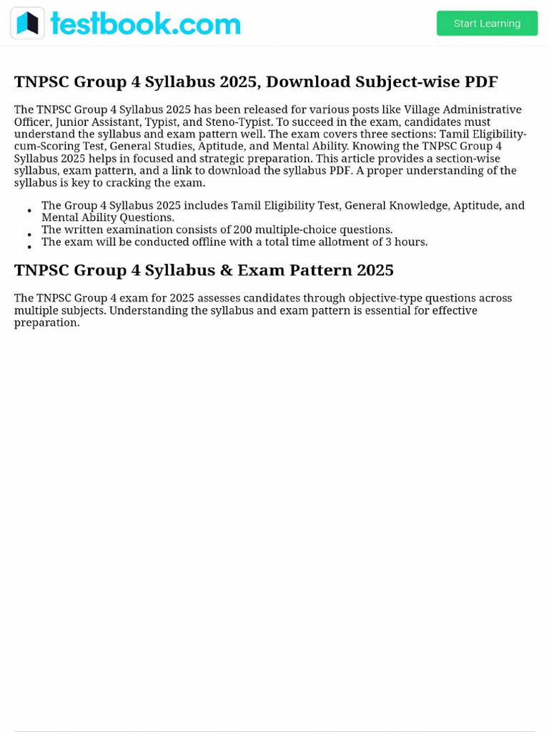 TNPSC Group 4 Syllabus 2025, Download Subject-Wise PDF | PDF