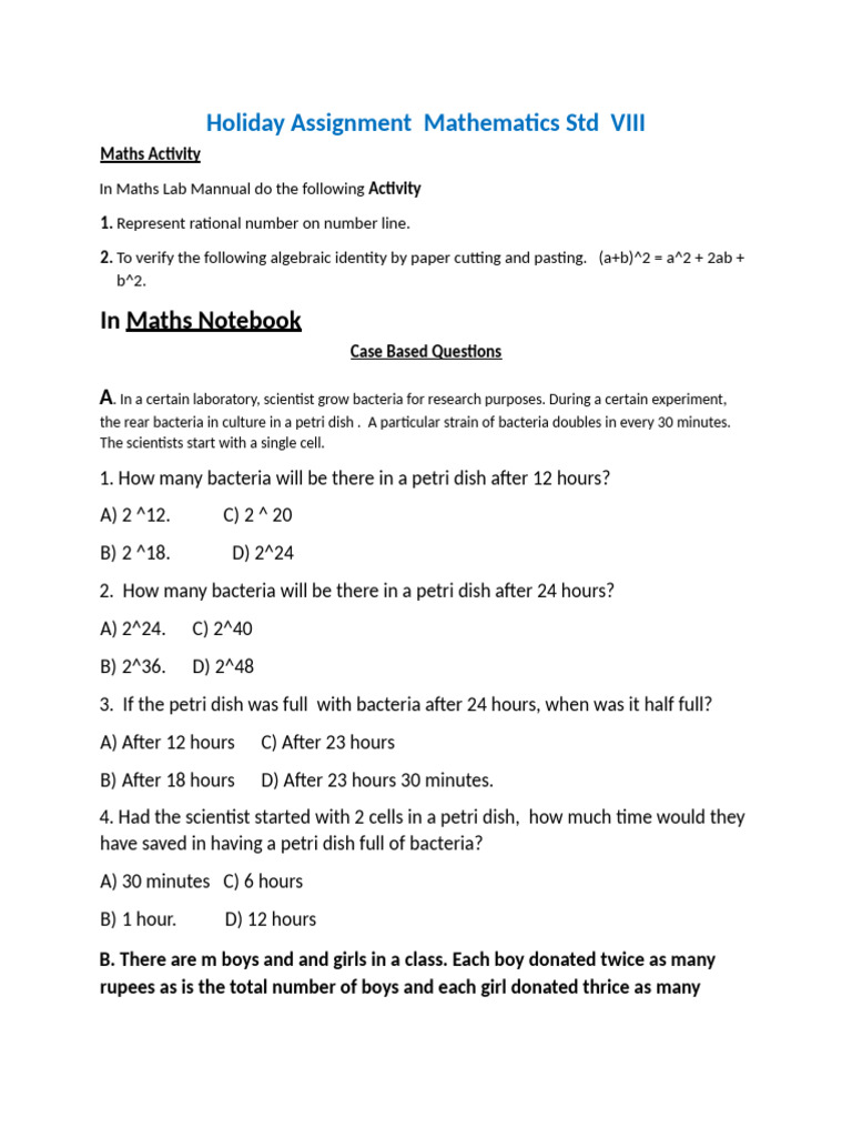 Class 5 Maths Holiday Assignment | PDF | Numbers | Area