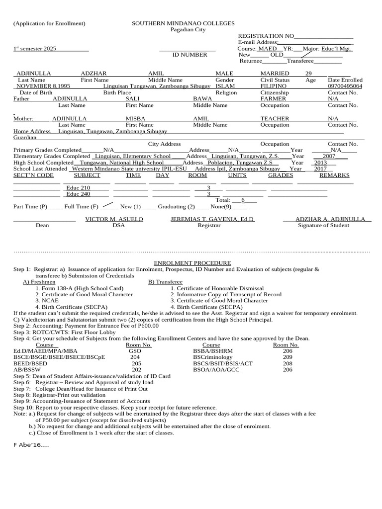 SMC Enrollment Application Form | PDF | Birth Certificate | Government ...