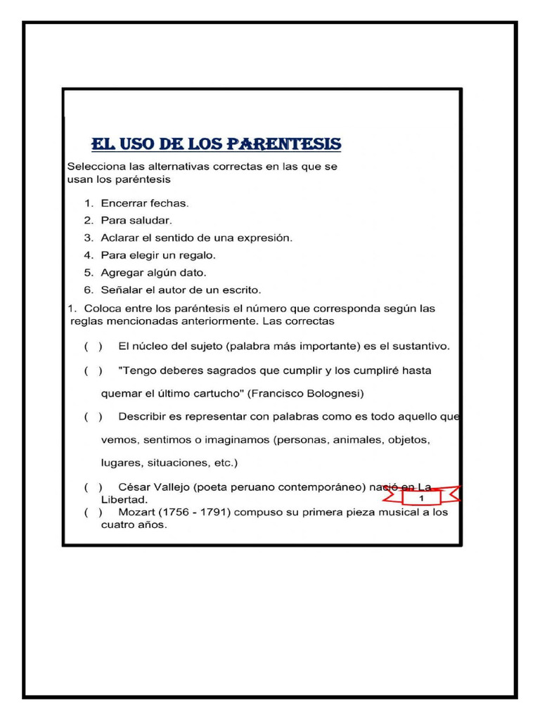 Uso Del Parentesis y Comillas | PDF