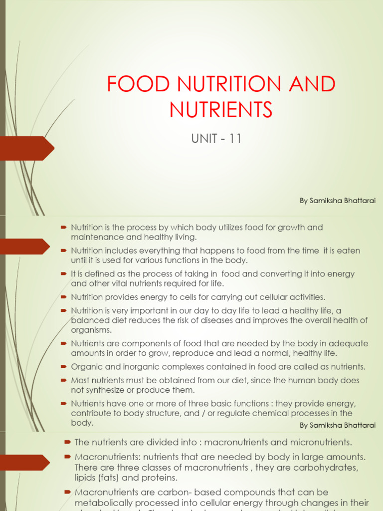 Unit 11 Food Nutrition and Nutrients | PDF | Nutrients | Carbohydrates