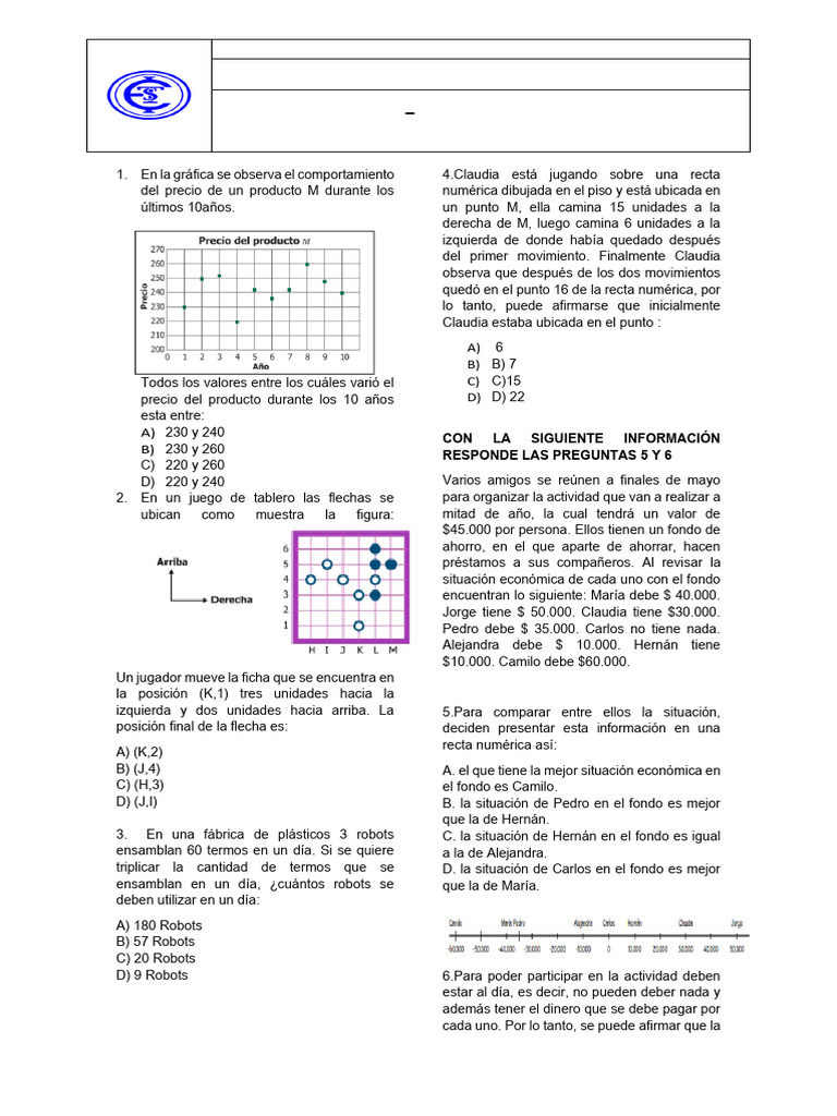 Prueba Saber Matemáticas 7 | PDF