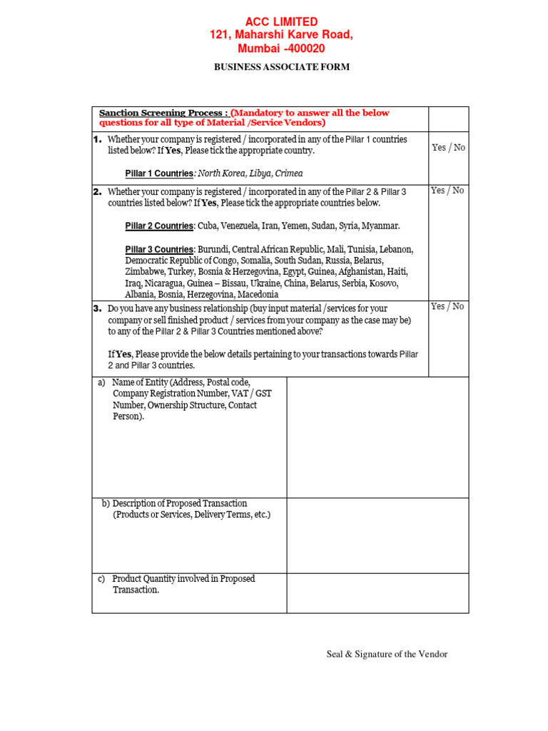 ACC Sanction Screening Form | PDF