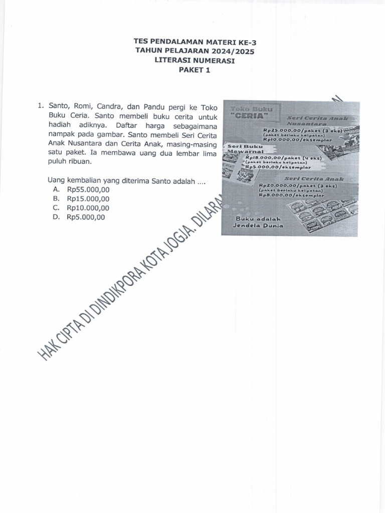 Soal Numerasi TPM 3 Paket 1 | PDF