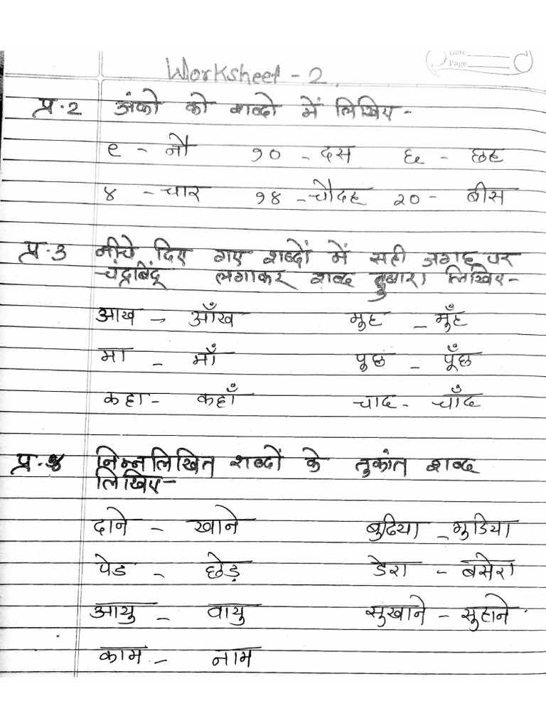 Worksheet 2 Hindi | PDF