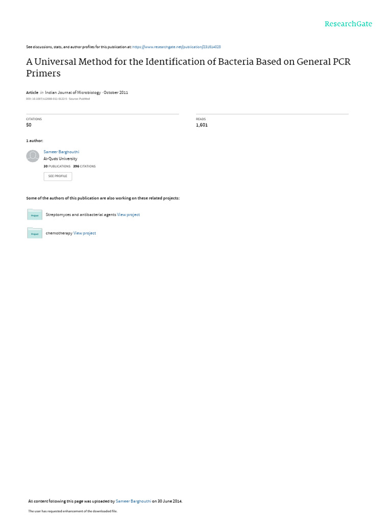 Universal Bacterial Identification Method | PDF | Polymerase Chain ...