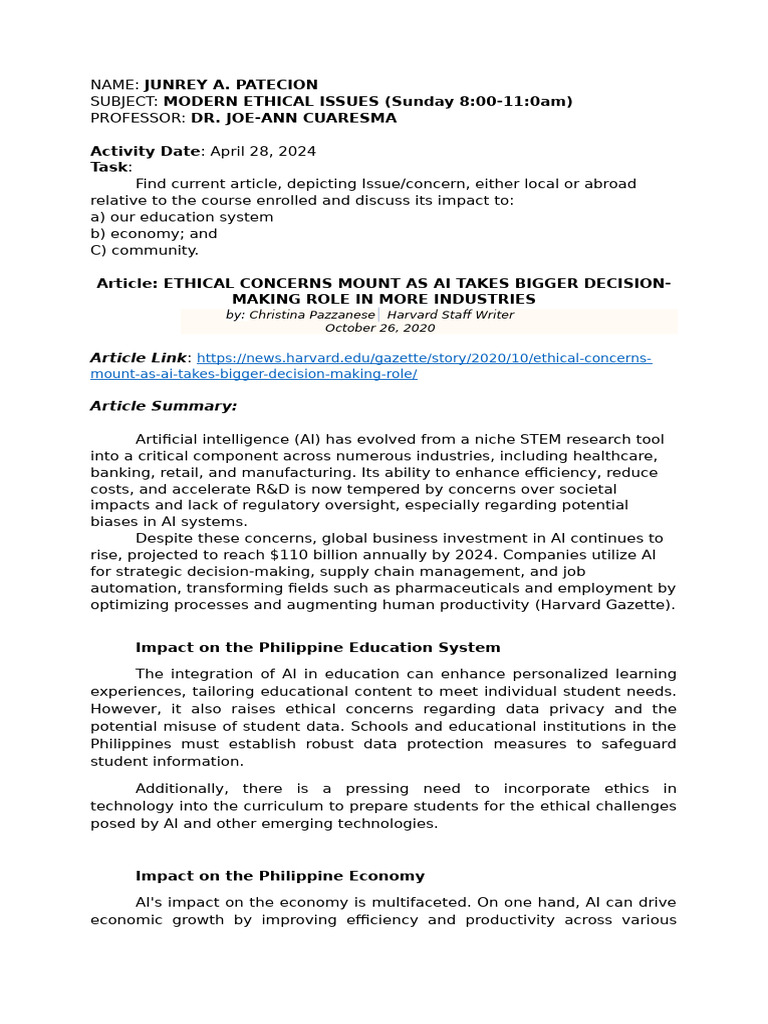 Junrey A. Patecion (Article and Its Impact-ED300) | PDF | Artificial ...