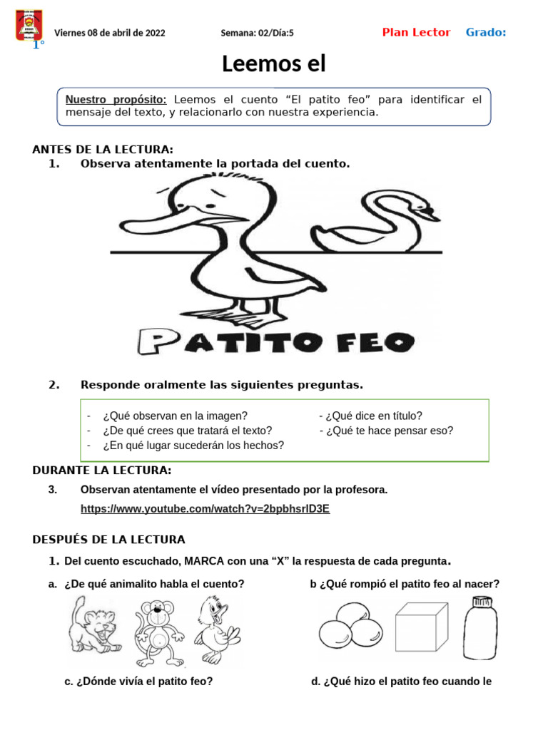 Actividades del Cuento "El Patito Feo" | PDF