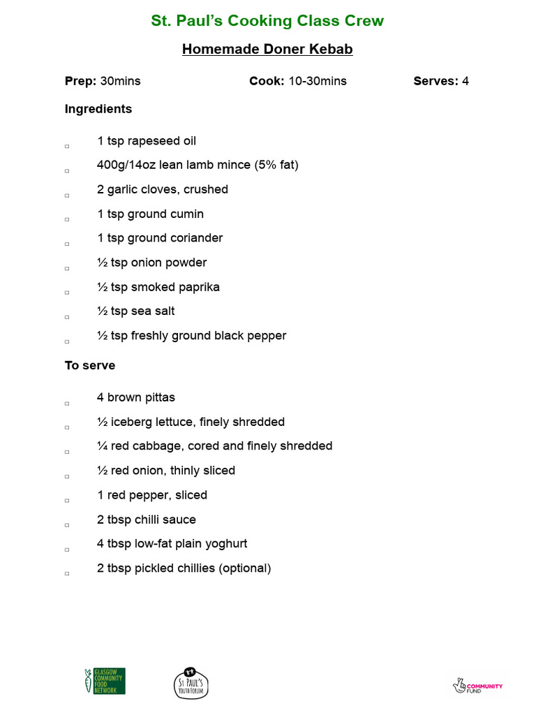 CFR Homemade Doner Kebab Recipe | PDF