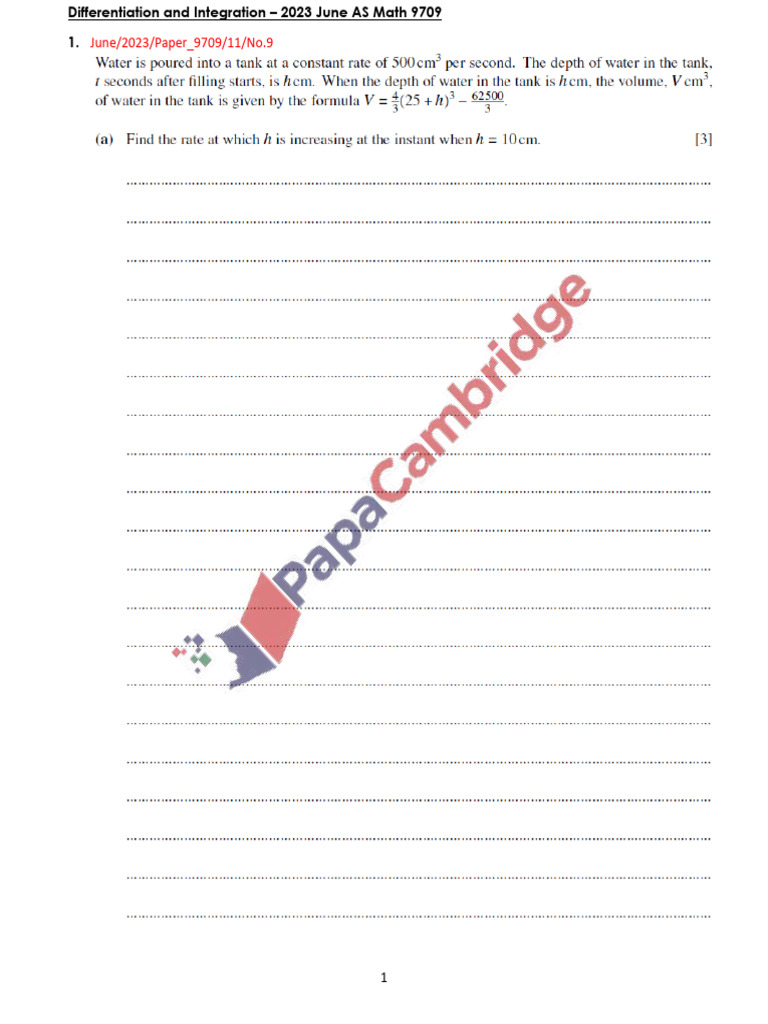 2023J Differentiation and Integration AS Math 9709 | PDF