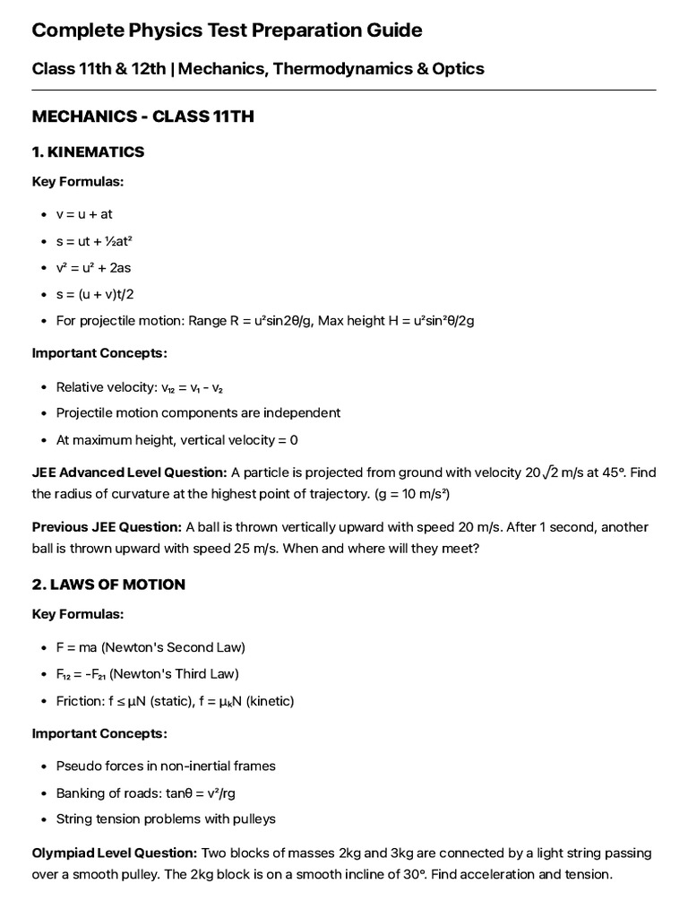 Complete Physics Test Preparation - Class 11th & 12th | PDF | Optics ...