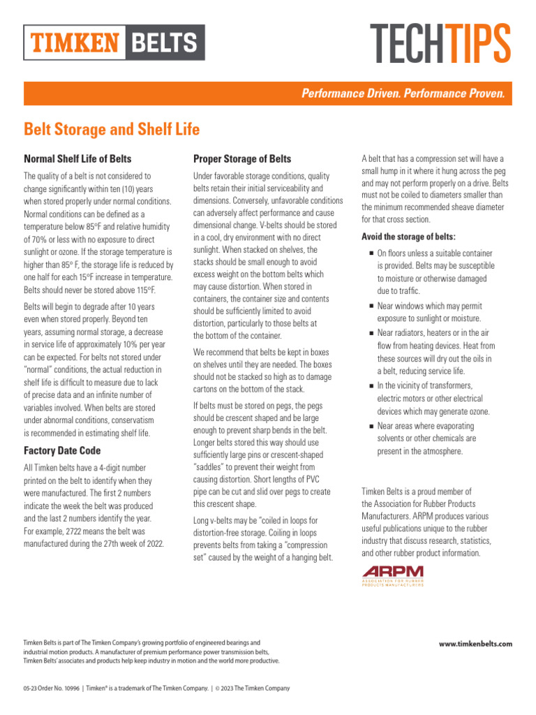 TimkenBelts TechTips BeltStorage | PDF | Shelf Life | Belt (Mechanical)