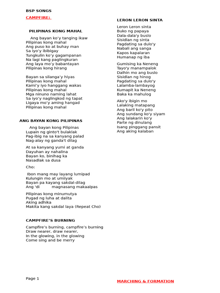 BSP SONGS | PDF | Institutional Songs | American Songs