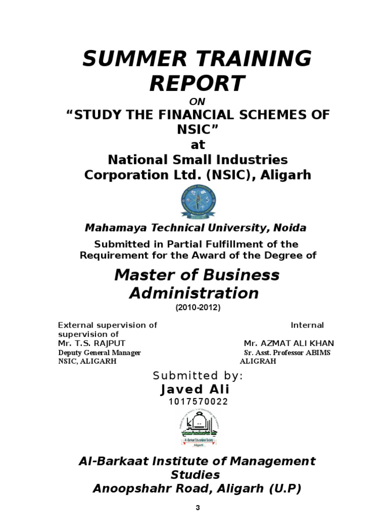 NSIC Financial Schemes Study Report | PDF | Performance Appraisal | Recruitment