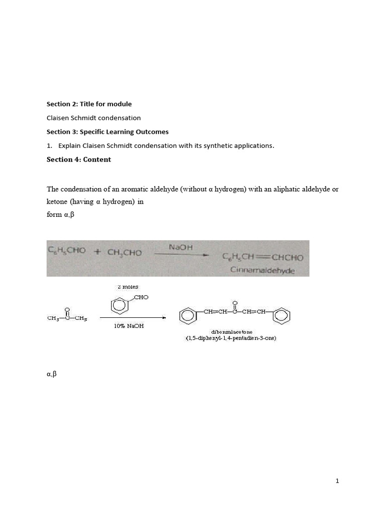 Claisen Schmidt Condensation | PDF | Aldehyde | Ketone