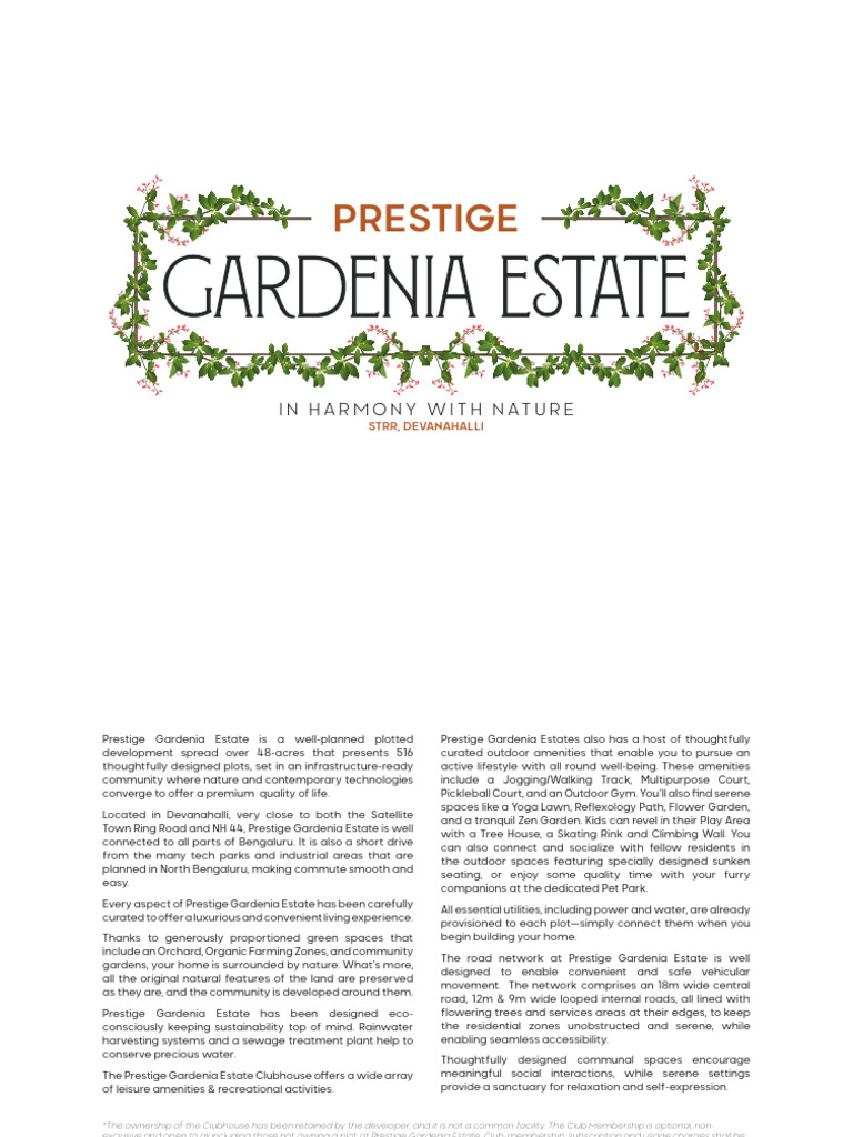 Prestige Gardenia Estate Overview | PDF | Sanitary Sewer | Hydrology ...
