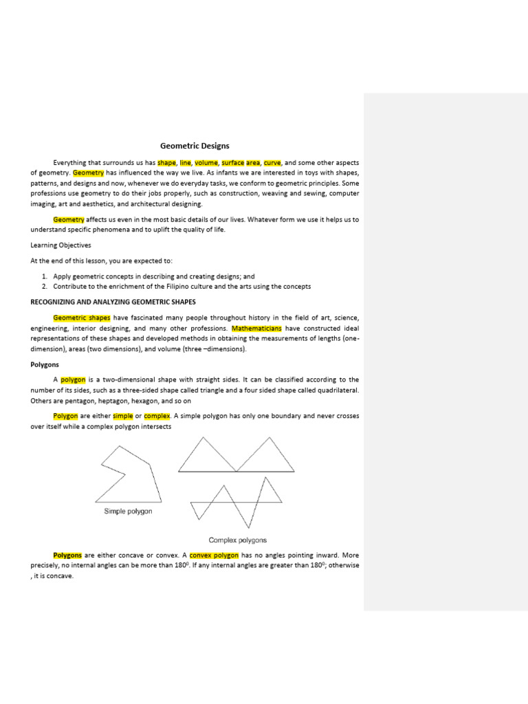 Chapter 3 Lesson 1 - Geometric Designs | PDF | Shape | Geometry
