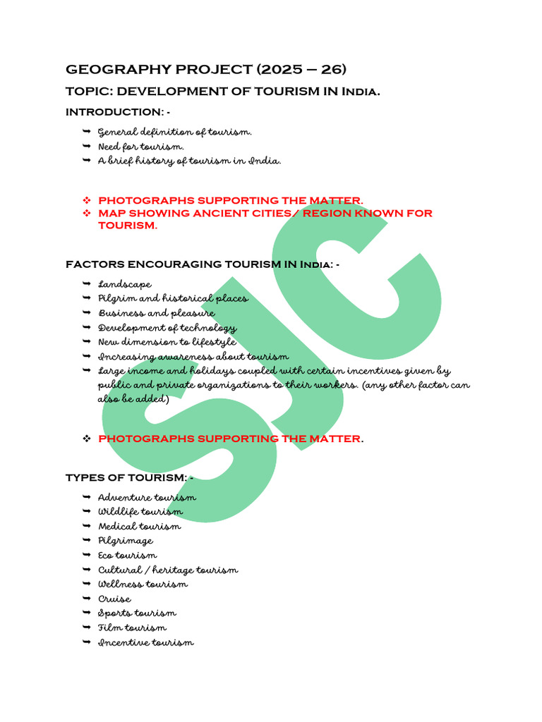 10 Geography Project 2025 - 26 | PDF | Tourism | Leisure