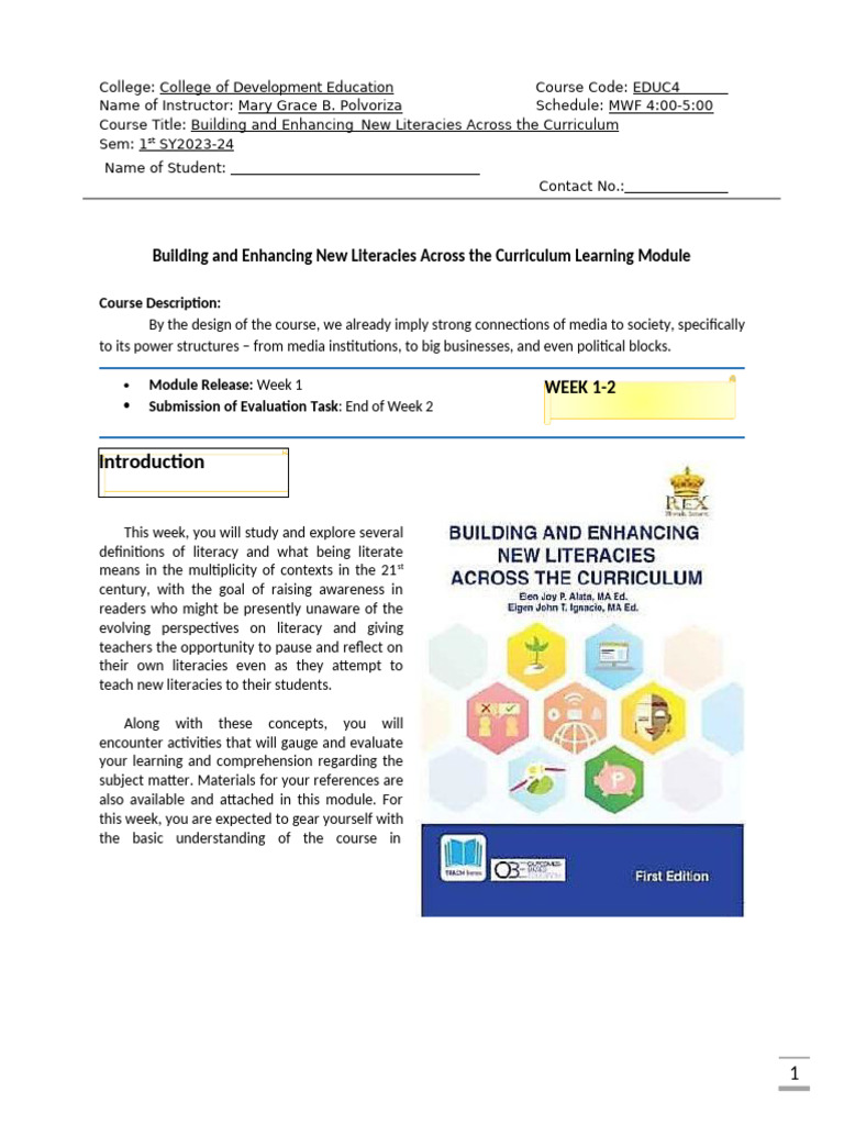 Module 1 Building and Enhancing New Literacies Across The Curriculum | PDF | Literacy | Knowledge