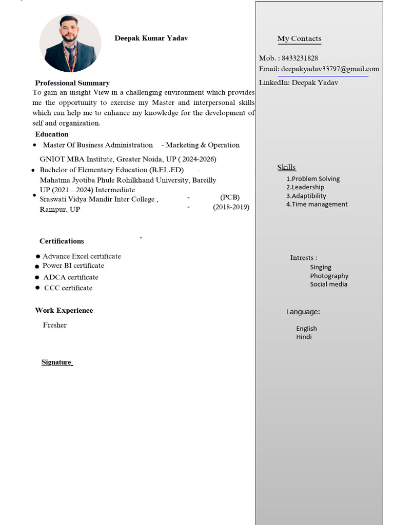 Deepak Resume Fresh | PDF