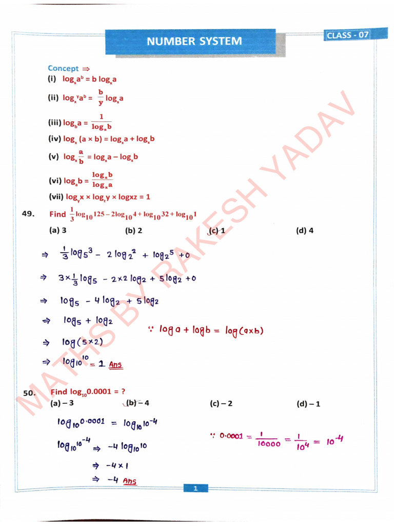 Logarithm Class 02 Notes 539827 Crwill Pdf