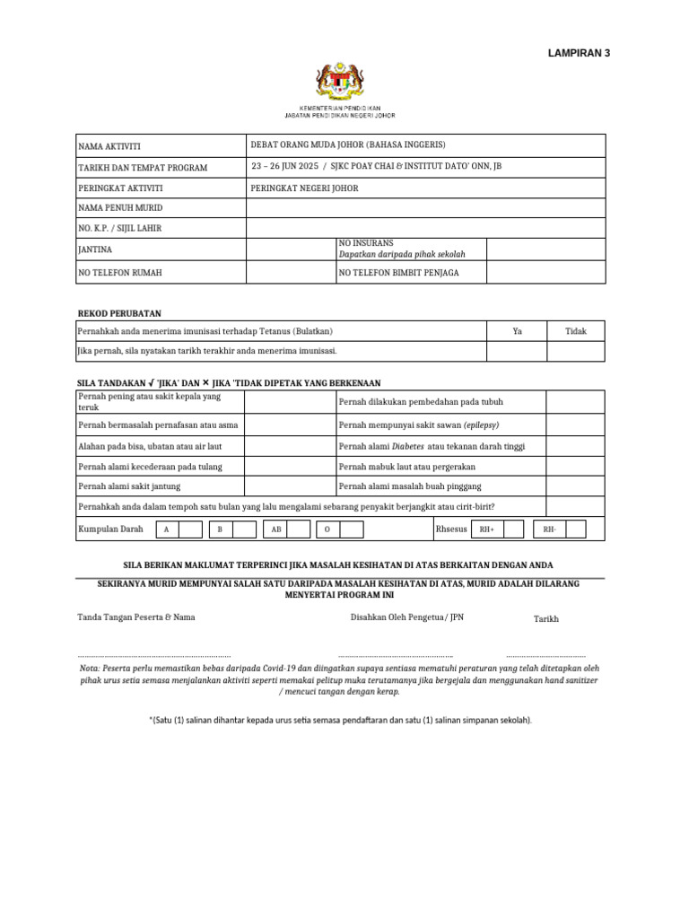 LAMPIRAN 3 - Borang Deklarasi Kesihatan (DOMJ) | PDF