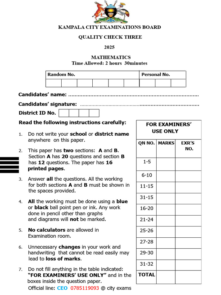 Mathematics PLE 2025 Exam Paper | PDF | Rectangle | Area