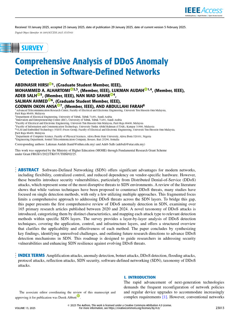 Comprehensive Analysis of DDoS Anomaly Detection in Software-Defined Networks | PDF | Denial Of ...
