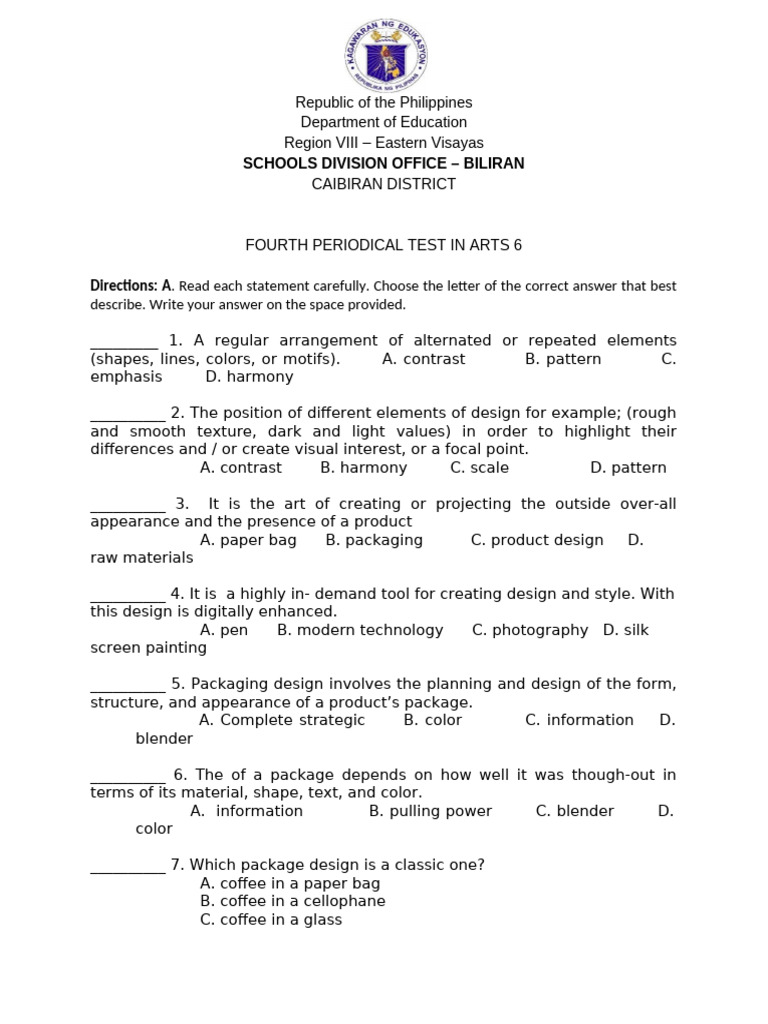 Arts 6 Fourth Periodical Test Guide | PDF