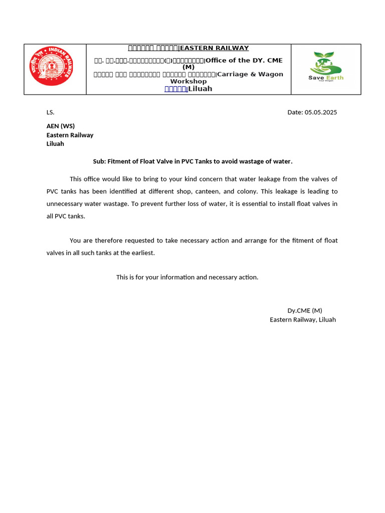 Fitment of Float Valve in PVC Tanks To Avoid Wastage of Water | PDF