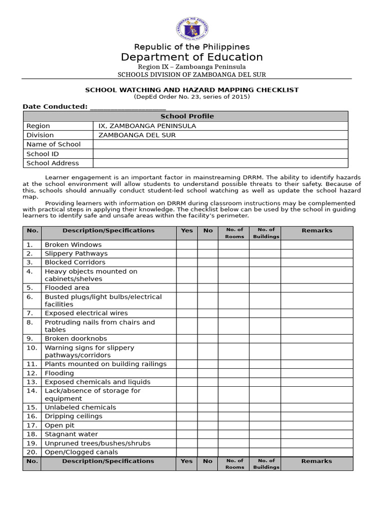 School Hazard Mapping Checklist | PDF