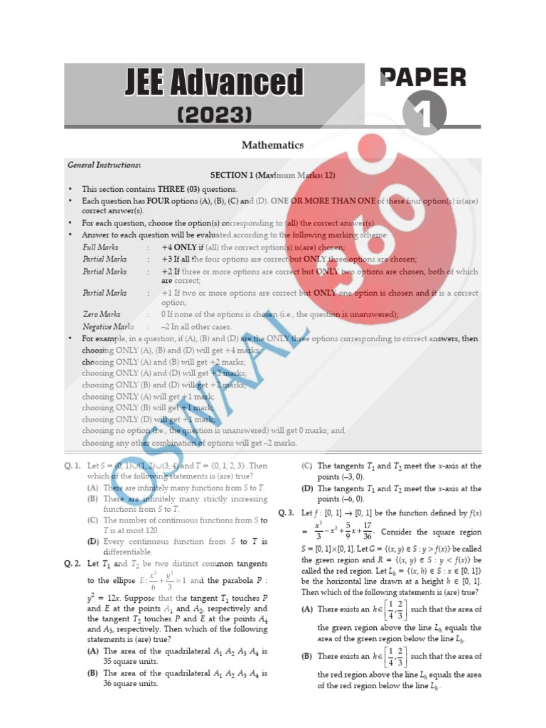JEE Advanced Mathematics 2023 Paper I | PDF | Function (Mathematics ...