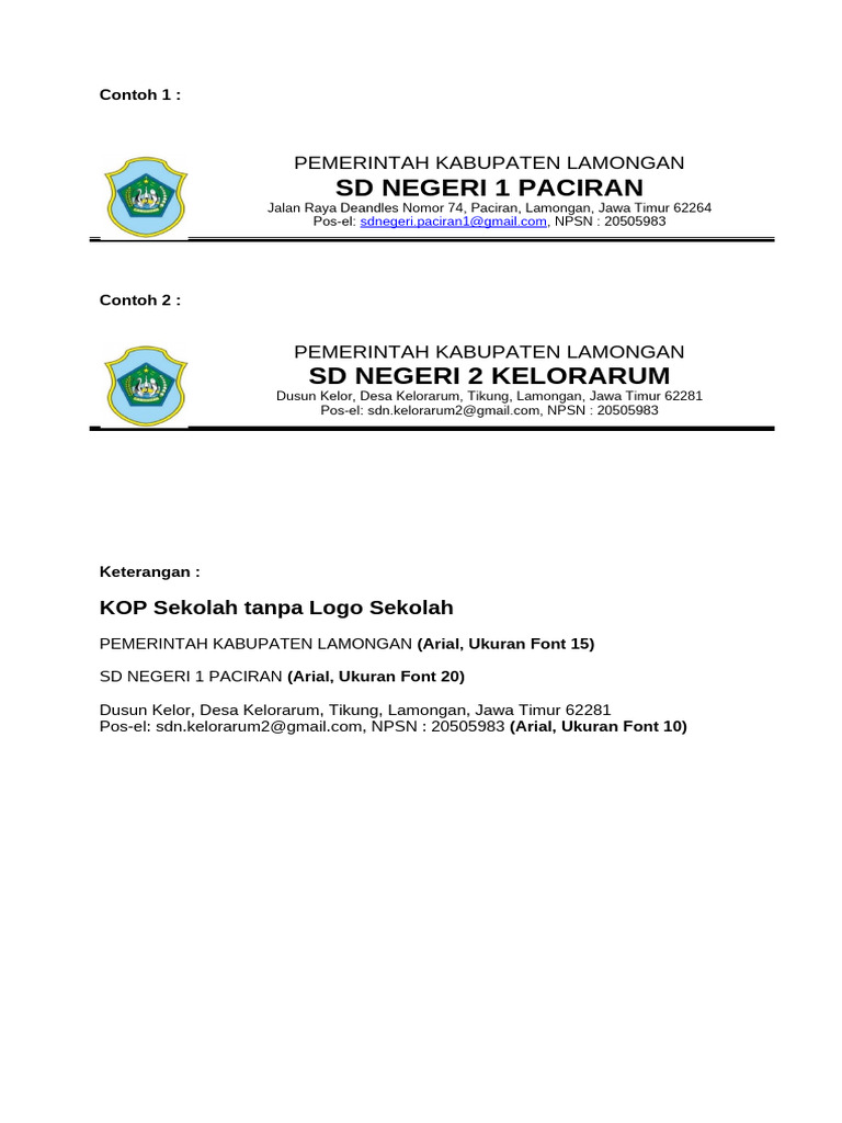 Contoh Kop Lembaga SD | PDF