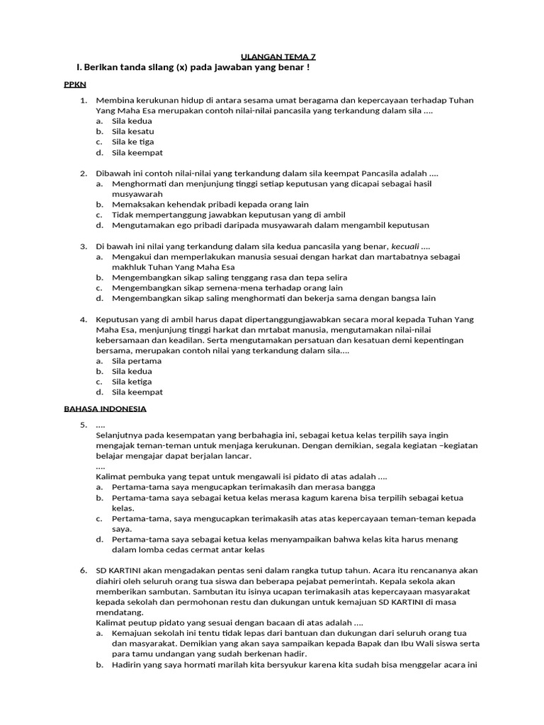 Soal Pas Kelas 6 Tema 7 | PDF