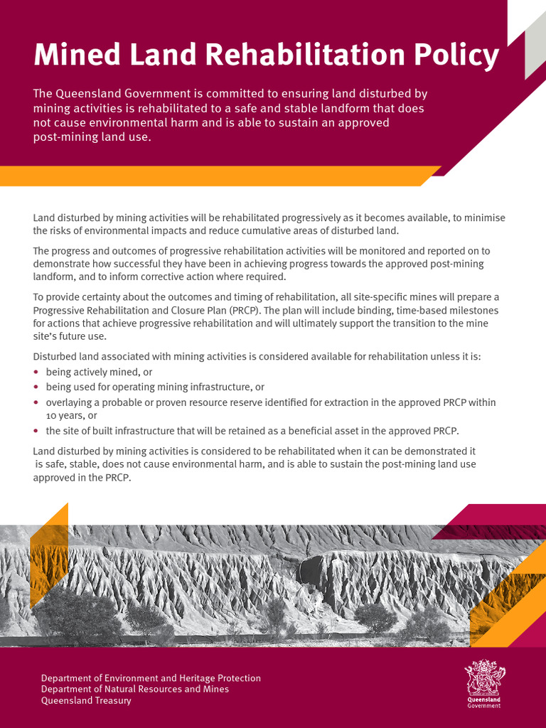 Progressive Mining Land Rehabilitation Guide | PDF | Mining | Economies