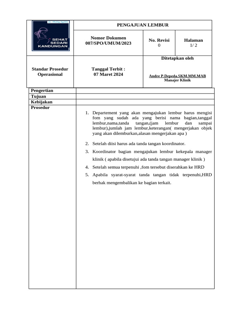 Sop Hrd Lembur | PDF