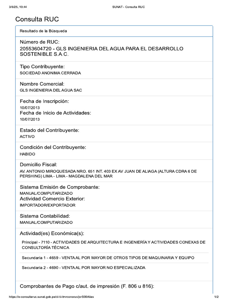 Sunat - Consulta Ruc - Gls | PDF
